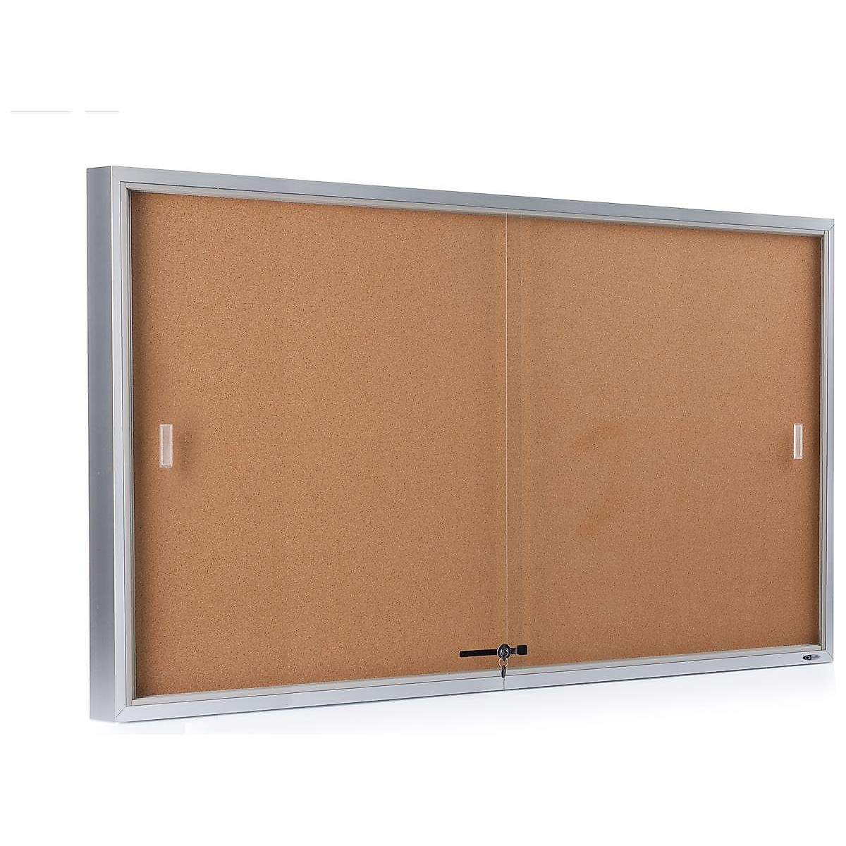 5' x 3' Enclosed Bulletin Board with Sliding Glass Doors, Cork Board Display Surface, 60" x 36" Message Board for Wall Mount, Mounting Bracket Included, Silver, Aluminum Frame