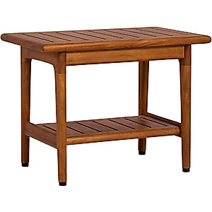 24" Maluku-Bjon Slatted Teak Shower Bench w/Shelf