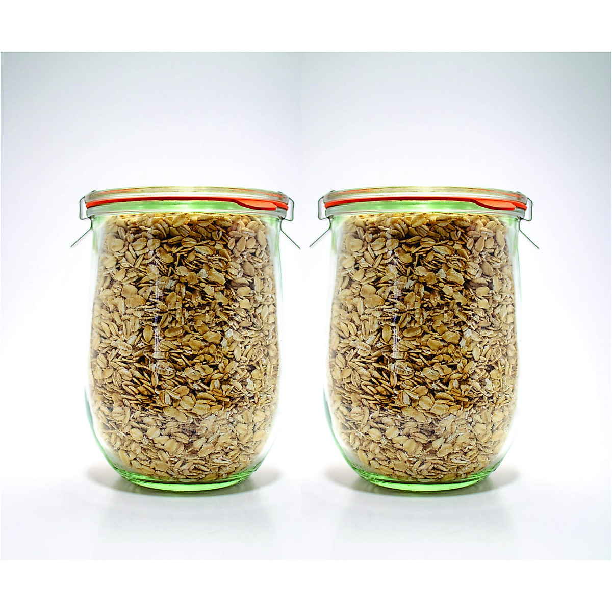 Weck Jars - 33.8 fl. oz Weck Tulip Jars 1 Liter - Sour Dough Starter Jars - Large Glass Jars for Sourdough Suitable for Canning and Storage - (2 Jars, Glass Lids & Wooden Lids)