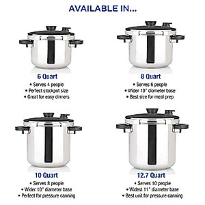 Zavor EZLock Stove Top Pressure Cooker 12 Quart - Canning Ready, Stainless Steel, Multi Pressure Levels, Easy Locking, Induction Ready, 4 Jar Canning Capacity, Digital Cookbook & Steamer Basket