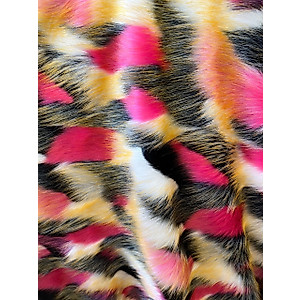 Prime Fabric, Multicolor Puzzled Patches Luxury Shag Faux Fur Fabric by The Yard 60" Wide, Shaggy, Long Pile, DIY Craft Supply, Hobby, Costume, Decoration