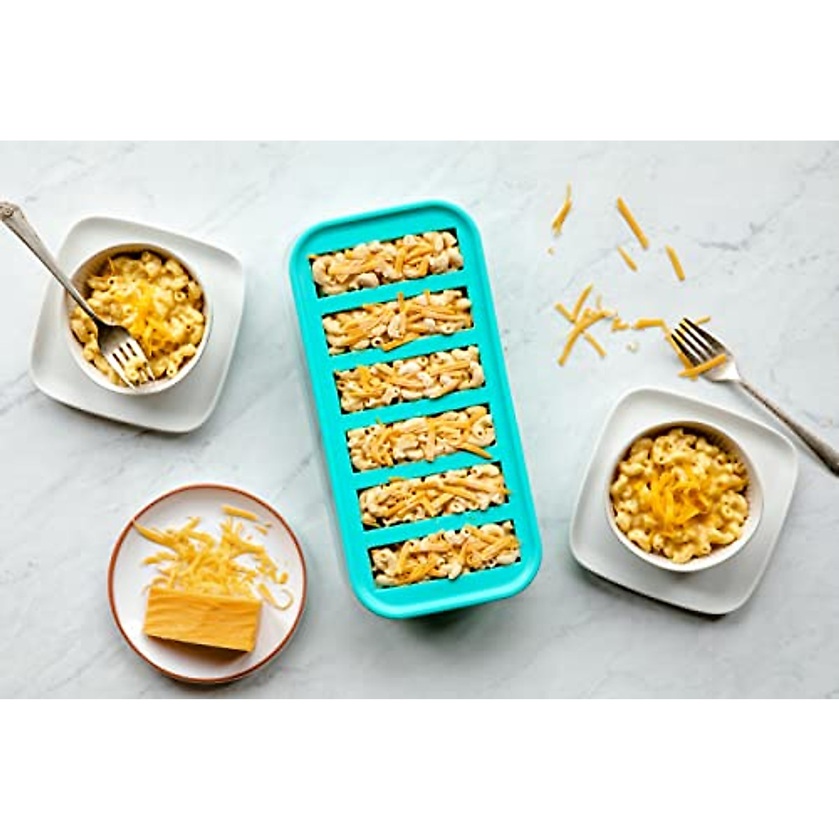 Souper Cubes 1/2-Cup Freezing Tray with lid, Aqua, makes 6 perfect 1/2 cup portions, freeze pesto, salsa, sauce, food