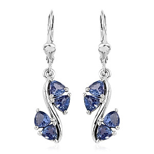 Shop LC Tanzanite Dangle December Birthstone Earrings For Women 925 Sterling Silver Platinum Plated Lever Back Trillion Blue Birthday Gifts for Women Ct 1.6