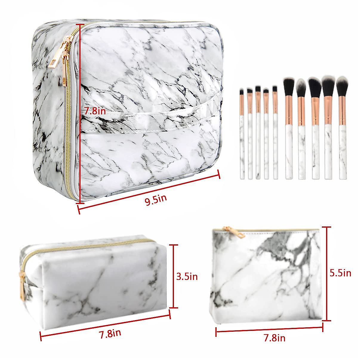 DISEN Makeup Bag Organizer with Extra 5 Brushes, Adjustable Dividers, Makeup Bags for Women Cosmetic Bag Portable Travel Case Waterproof and Durable