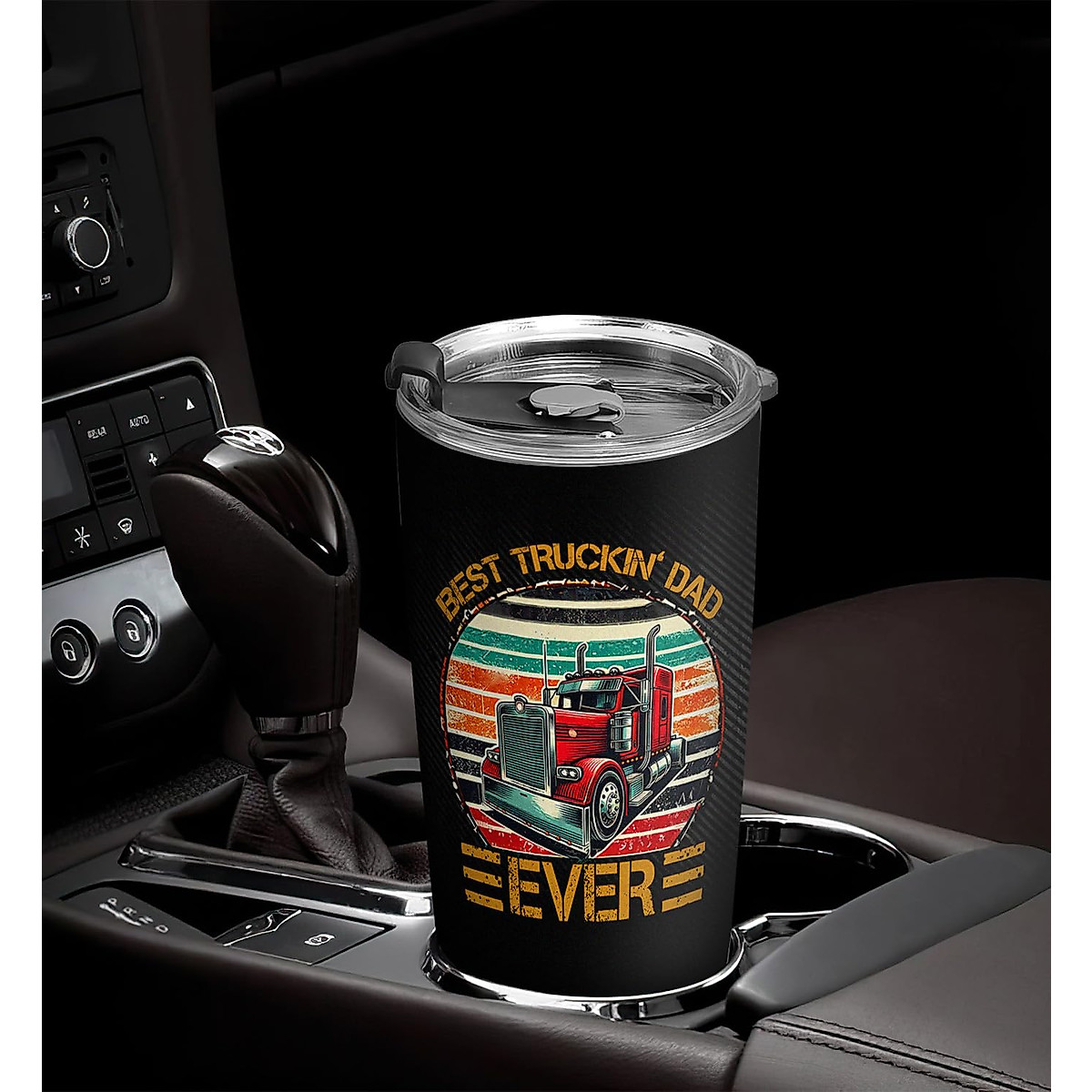 20oz Best Trucking Dad Tumbler, Truck, Trucker Gifts for Dad, Parent, Grandpa, Father Gifts, Coffee Thermos for Men, Stainless Steel Double Wall Vacuum Insulated Coffee Mug, Travel Cup with Lid