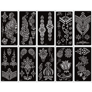 Xmasir Pack of 24 Sheets Henna Tattoo Stencil Kit/Temporary Tattoo Templates,Self-Adhesive Indian Arabian Tattoo Sticker for Body Paint New Designs