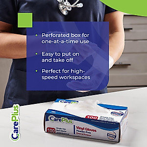 Care Plus Disposable Vinyl Gloves Medium Size| Heavy Duty | Non Sterile | Powder Free | Latex Free Rubber | 100 Count Box |food Safe
