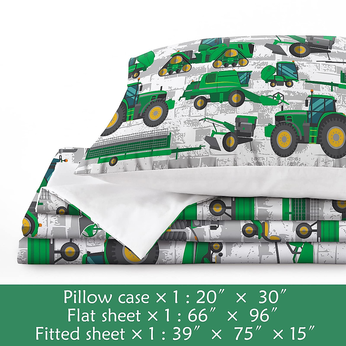 Jekeno Full Size Kids Bedding Sheet Linen Set, Excavator Car Printed Bedroom Decor Bed Sheet Set with Deep Pocket Fitted Sheet + Flat Sheet + 2 PCS Pillowcases for Children Teenager