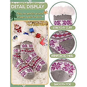 Girls Boys Kids Fuzzy Slipper Socks Fluffy Cozy Cabin Warm Winter Plush Sherpa Comfy Fleece Lined Home Soft Sleep Thick Grips Gripper Non Slip Christmas Socks Gift Stocking Stuffers for Child (Snowflake Grey, 5-9 Y)