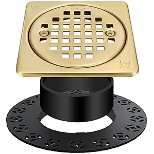Yaseingoo 4” Drain Grate Kit - Compatible with Schluter Kerdi-Drain Flange - Shower Floor Drain Kit with Adjustable Collar - Removable Square Drain Set - SUS 304 Stainless Steel Grate - Brushed Brass