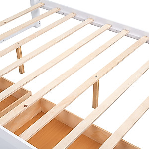 Bellemave Queen Bed Frame with 2 Storage Drawers Wood Platform Bed with Headboard & Footboard Panel Beds with Slats for Boys, Girls, Kids, Teens, White + Walnut