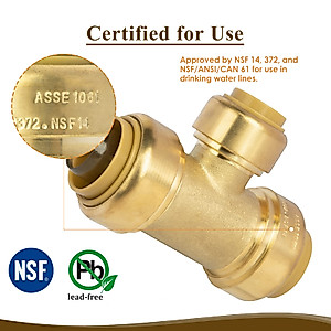 JUWO 3/4"x 3/4" x1/2" Reducing Tee for PEX, Copper, CPVC Pipe, Push to Connect Brass Plumbing Fitting with Disconnect Clip (1 Pack)