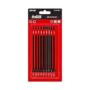 Protorq Long Impact Bit Set, Hex H2-H8,TORX T25, 6-Inch Length, 9-Piece,Industrial Strength, 1/4" Hex Shank, widely used in motorcycle, bike maintance.