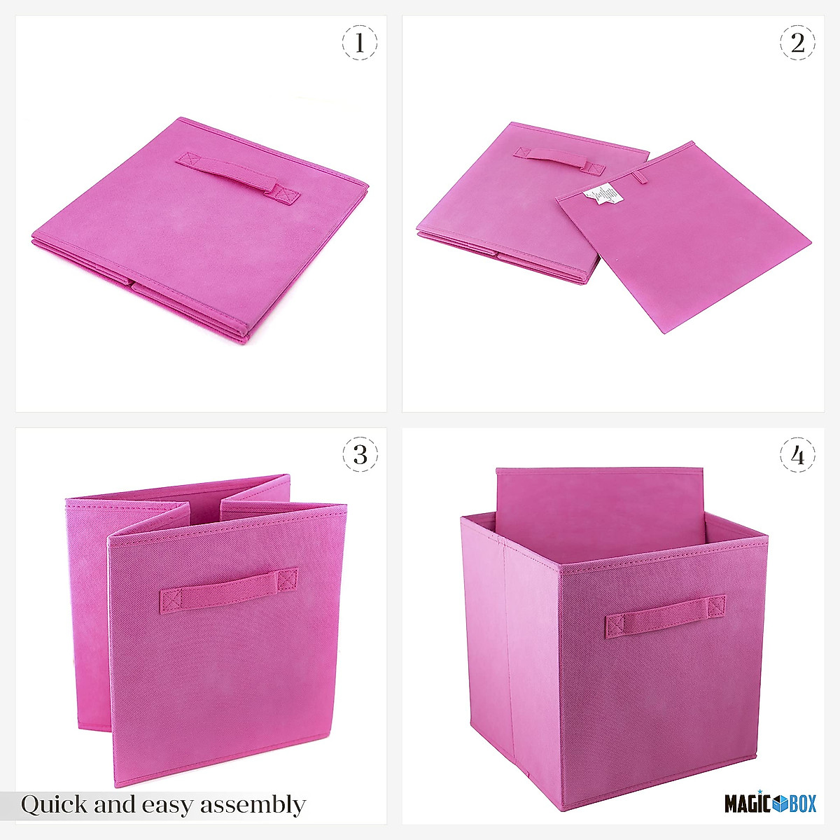 Foldable Storage Bins | Storage Cubes | Storage Bin for Home and Office | Collapsible Storage Bins | Collapsible Fabric Storage Cubes Organizer with Handle | 11 inch cube storage bin (Pink)