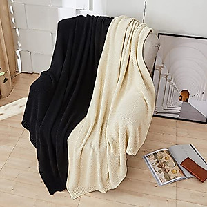 Black Cotton Cable Knit Throw Blanket for Couch Sofa Chair Bed Home Decorative, 3.4 Pounds 60 x 80 Inch Lightweight Woven Throw Blankets with Bonus Laundering Bag