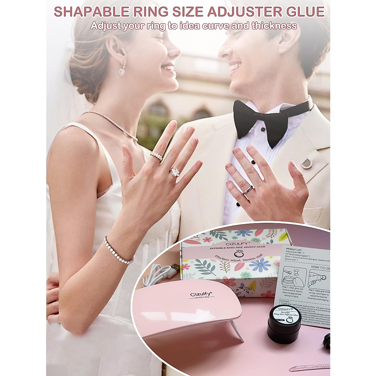 Invisible Ring Size Adjuster, Ring Resizer for Loose Ring, Ring Guards for Woman and Man Ring, Ring Adjuster Adhesive UV Light Easy to Use, Fit for Thin, Wide Rings, Unusual Rings
