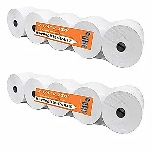 (2 Packs of 5 Rolls) 2 1/4 x 150 ft White Adding Machine Tape Paper (10 Rolls - 50 GSM) Premium One Ply Register/Adding Machine/Calculator Paper Rolls Printing Calculator 10 Key