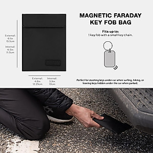 SLNT Mechanics Key Fob Magnetic Faraday Bag with Silent Pocket - Car Anti Theft Device Shielding Against All Signal Types, Including RFID Blocking & Durable Faraday Bag - Fits Most Car Keyfobs (Black)