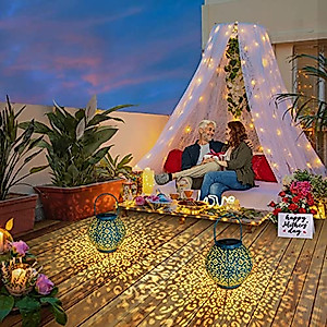 Go2garden Solar Large Lanterns Outdoor Hanging Lights Metal Decorative Garden Lights Waterproof Solar Lantern for Table, Patio, Courtyard, Party Decorations (1 Pack, Teal Blue)