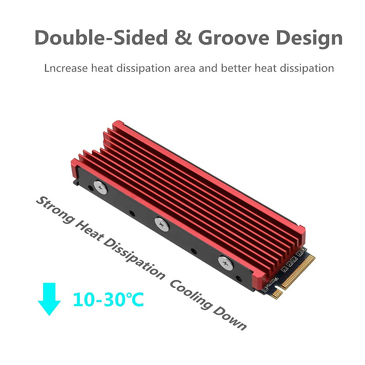 NVMe Heatsinks for M.2 2280mm SSD Double-Sided Cooling Design（red）