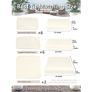 OmniBuy 14 Piece Outdoor Patio Cushion Covers Replacement (2 Seat Covers, 6 Back Covers, and 6 Side Covers) Outdoor Cushion Slipcovers with Zipper for Outdoor Furniture (Beige)