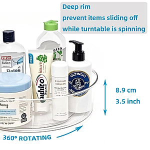 YCLADEC 4 Pack Lazy Susan 11.5" Inch Turntable Organizer Organization Storage Container Bins Spice Rack Cabinet Rotating Condiment for Pantry Countertop Kitchen Vanity Bathroom Jewelry Holder Clear