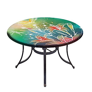 JUNTAIY Round Tablecloth, Dragonfly Tablecloth for Side Table, Spring Theme Sketchy Digital Leaves Lilacs with, Fit Round Tables 61inch Diameter, for Dining Room/Party/Banquet Decoration