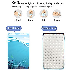 Reef Themed Fitted Mini Crib Sheets,Portable Mini Crib Sheets Soft & Stretchy Fitted Crib Sheet-Great for Boy or Girl Room or Nursery,24“ x38“,Sea Blue Multicolor