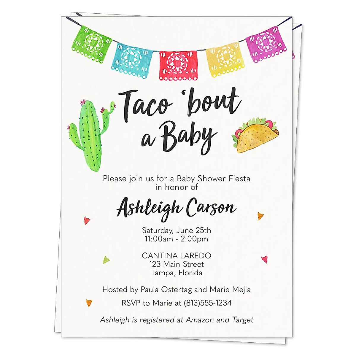 Taco Baby Shower Invitations Fiesta Sprinkle Gender Neutral Unisex Invite Taco Bout 'Bout a Baby Cactus Customizable Printed Personalized Cards (12 Count)