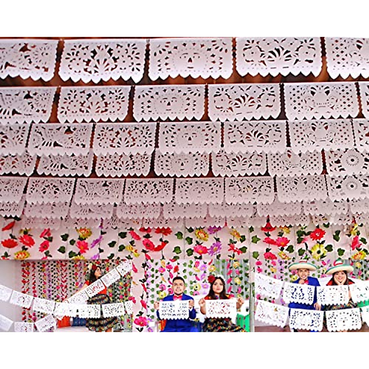 White Papel Picado, White Fiesta Banner, Mexican Theme Party Supplies, Mexican Wedding Flags Cinco de Mayo Tissue Paper Panels WS700