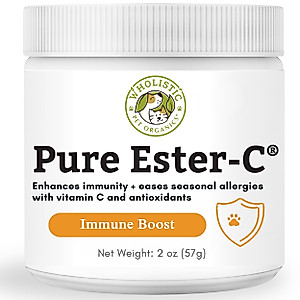 Wholistic Pet Organics Pure Ester-C Powder for Dogs & Cats - 2 Oz - Vitamin C Supplement for Immune Support, Skin & Coat Health, & Allergy Relief - Dog Vitamin Powder for Itchy Skin & Homemade Food