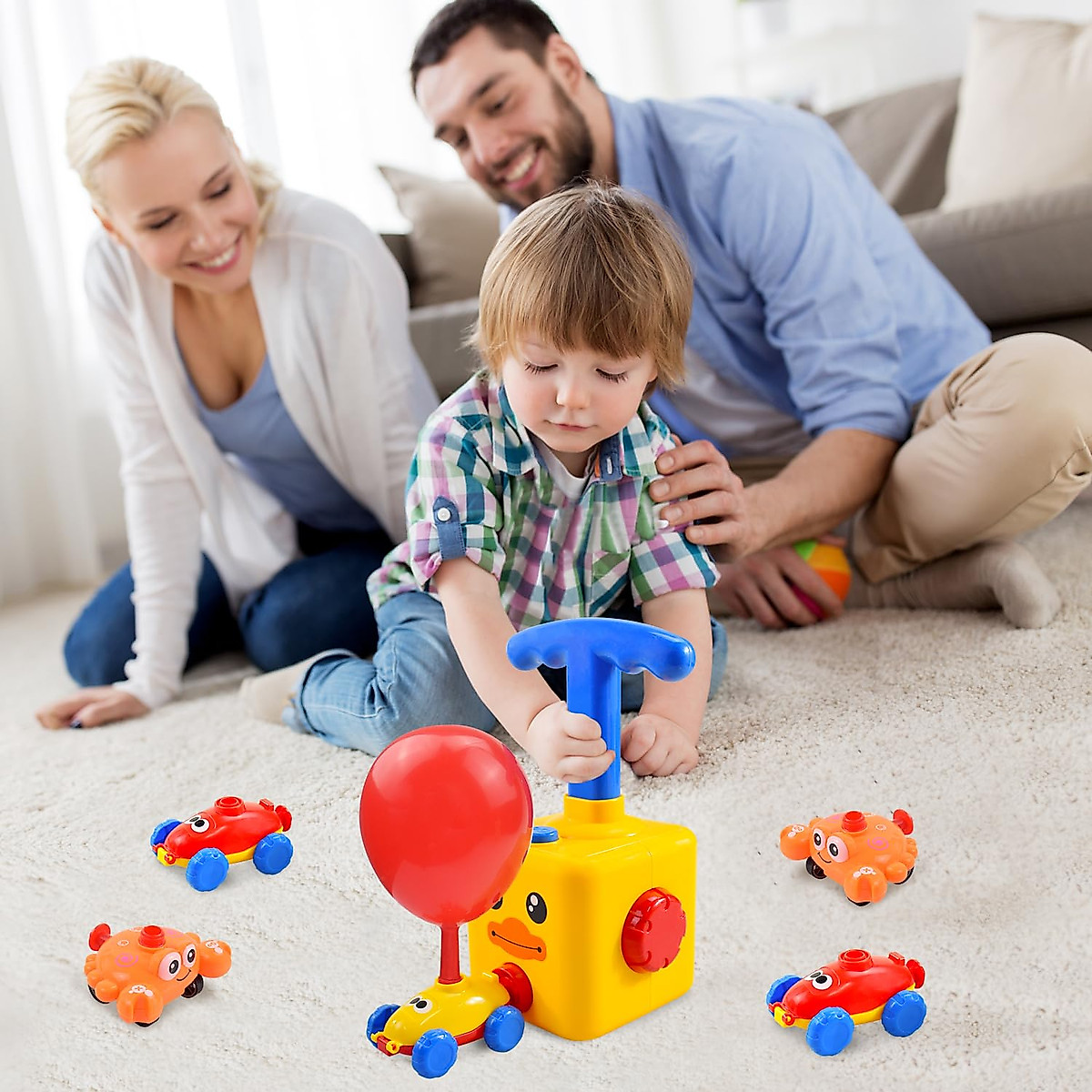 BAKAM Toddler Toys 3-4 for Boys Girls, Balloon Launcher & Powered Car Set, Fun Toddlers STEM Toy Balloon Pump Cars Racer Kit for Kids 3-5 (Monster)