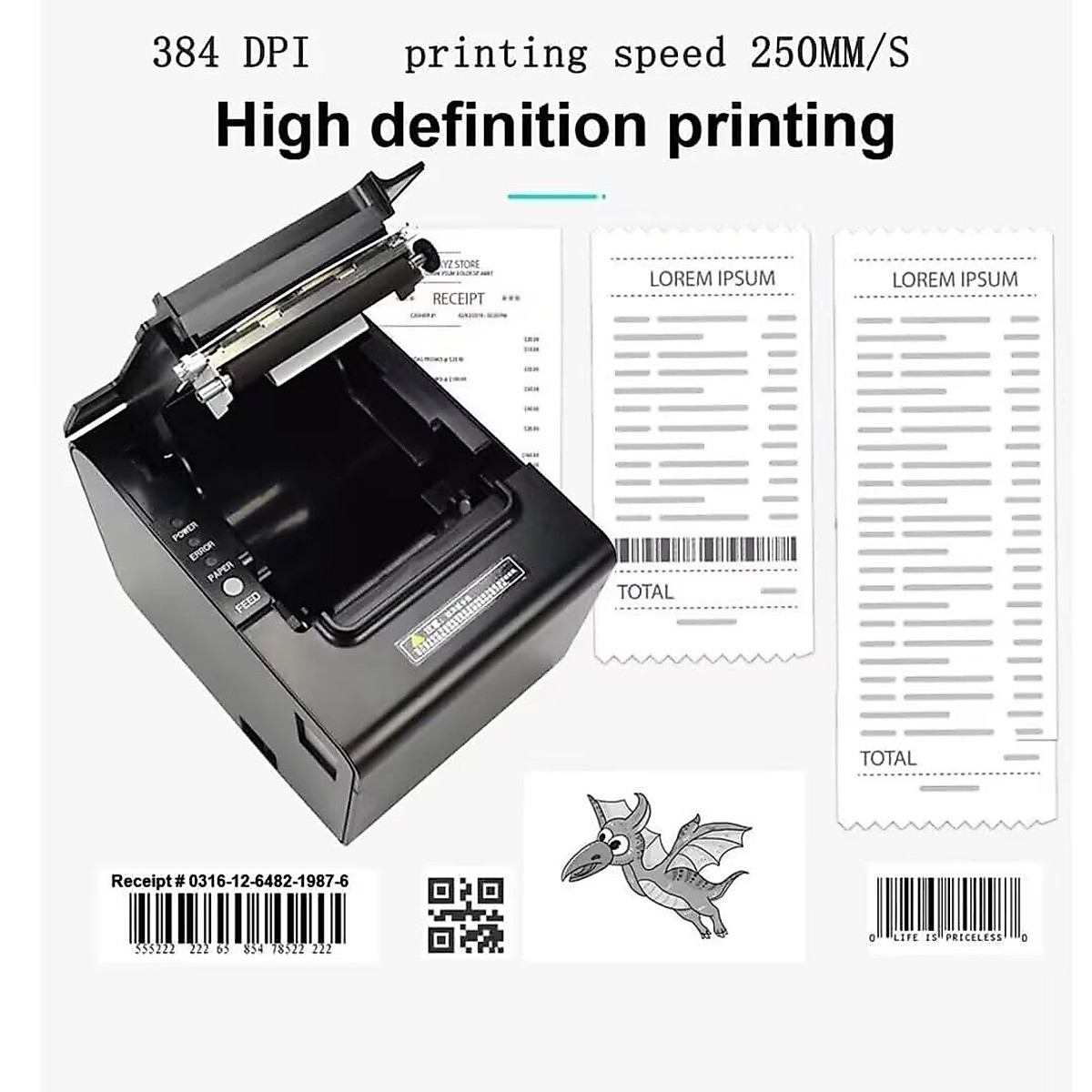 80mm Receipt Thermal Printer Auto Cutting Paper Bluetooth Wireless 3 inch Bill QR Code Barcode USB Bluetooth iOS Android (USB+Bluetooth Port)