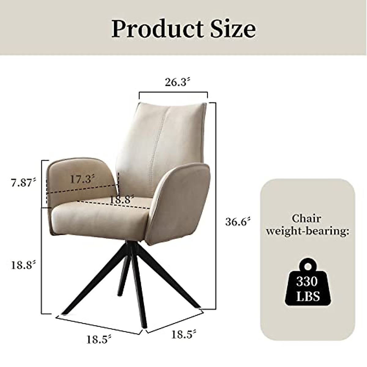 jiexi Modern Ergonomic Office Chair, Desk Chair no Wheels, Home Office Computer Desk Chair, Upholstered Swivel Accent Arm Chairs with Metal Legs, Desk Chair for Bedroom, Reception Room, Living Room