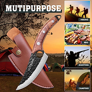 YOTSUBA Japanese Knife,Butcher Knife Boning Knife with Sheath,Meat Knife High Carbon Steel Fillet Knife Caveman Knife Chef Knives for Kitchen, Camping, BBQ