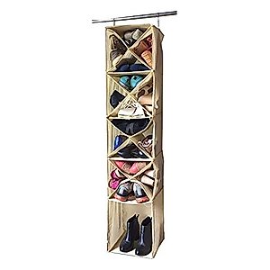 Shonpy Home Storage Shoe Hanging Organizer Closet Household Foldable (beige)