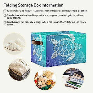 Storage Basket Ocean Animal Sea Turtle Storage Bin with Handle Foldable Rectangle Fabric Organizer Basket for Home Bedroom Nursery Closet, 1 Pack