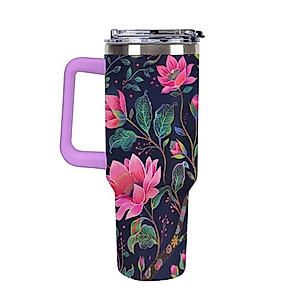 William Morris Insulated Tumbler with Lid And Straw Stainless Steel Travel Coffee Mug 40oz Violet-style