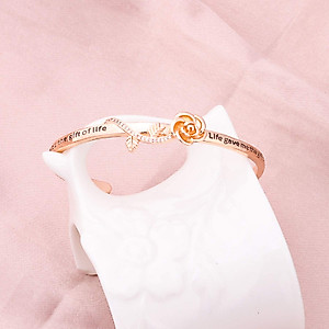 HOLLP Stepdaughter Rose Flower Bracelet Step Daughter Jewelry Daughter In Law Bracelet I Didn't Give You The of Life Gave Me Bracelet Stepdaughter Bracelet (Rose Flower Bracelet-RG)