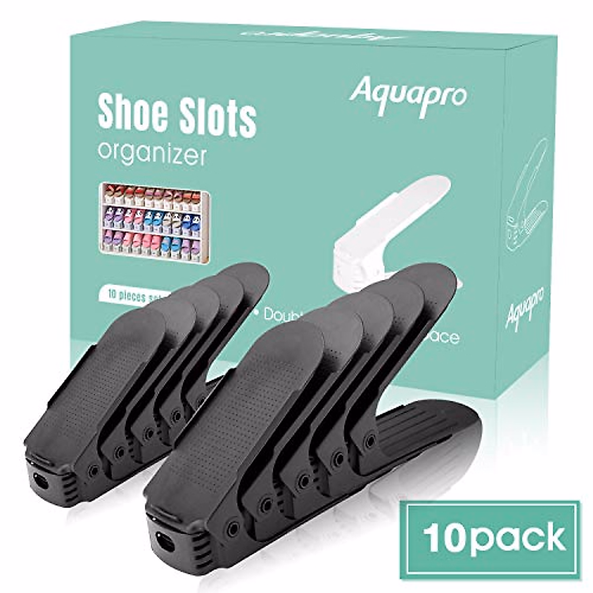 NEPROCK Shoe Slots Organizer, Adjustable Shoe Stacker Space Saver, Double Deck Shoe Rack Holder for Closet Organization (10-Pack)(Black)2