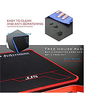 JJS 48" Home Office Gaming Computer Desk, R Shaped Large Gamer Workstation PC Table with Cup Holder Headphone Hook Free Mouse pad, Black/Red