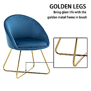 Altrobene Modern Accent Chair, Velvet Dining Chair Set, Living Room Bedroom Kitchen Arm Chair, Golden Finished, Set of 2, Navy Blue