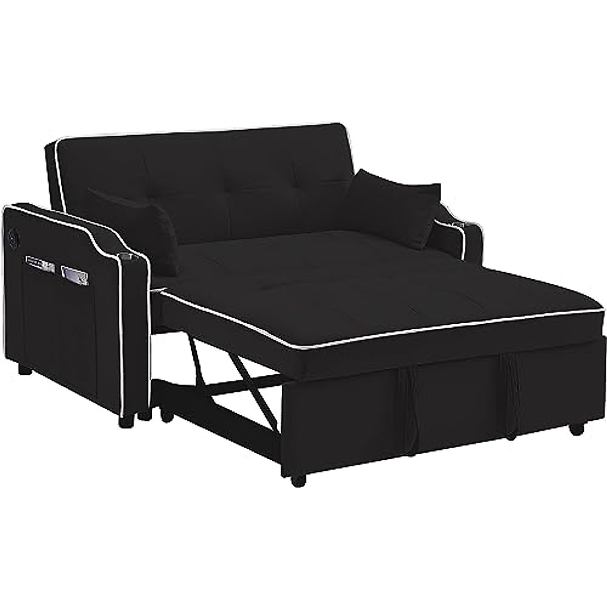 3 in 1 Convertible Pull Out Sleeper Sofa Bed,Multi-Functional Adjustable Loveseat Futon Sofá Chair with USB Ports and Cup Holders,Velvet Upholstered Small Love Seat Lounge Recliner 2-Seat Couch