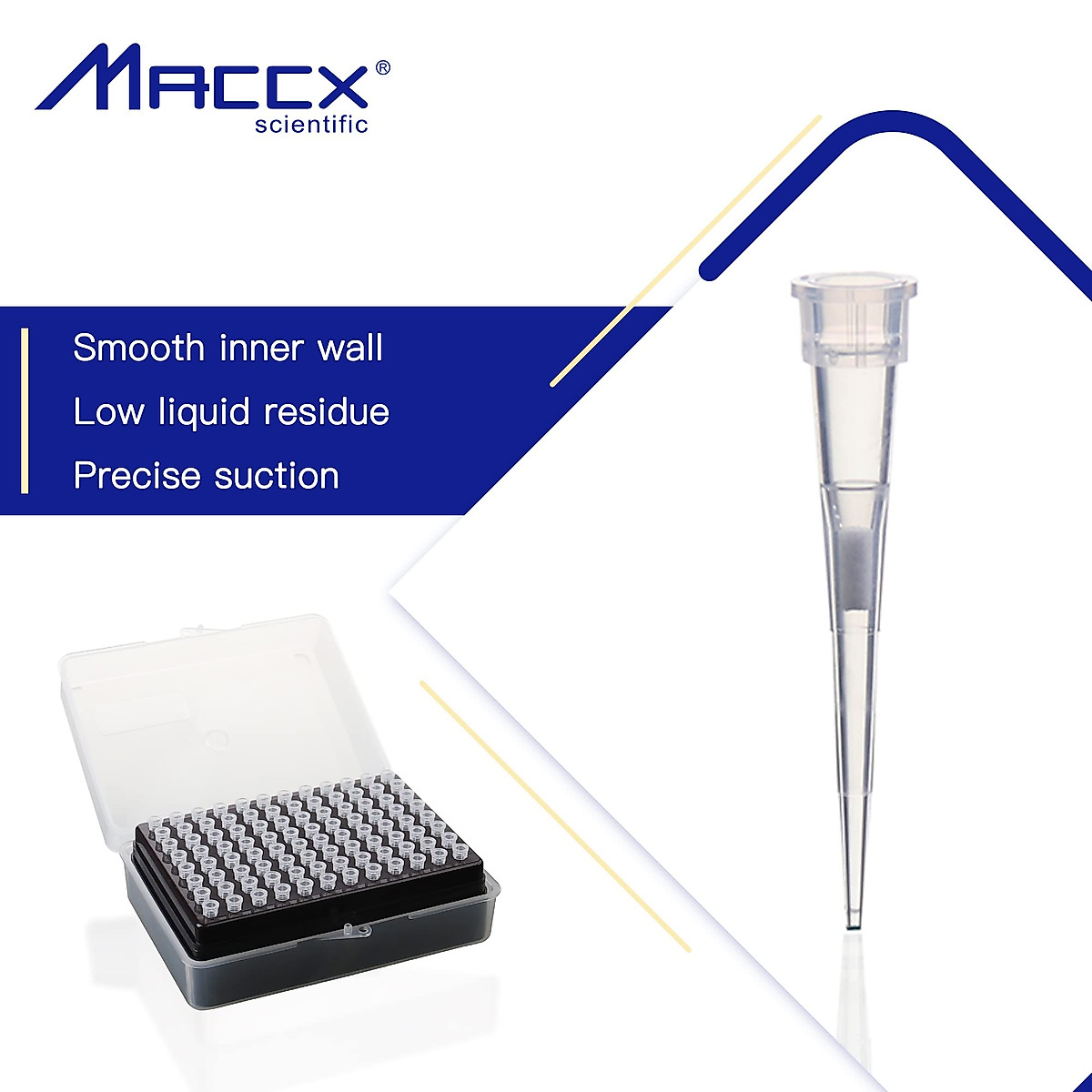 Maccx Disposable Filtering Pipette Tips, Universal Filter Pipette Tips, 960pcs of Vol. 10 μL, Molded Graduation, 96 Tips/Rack x 10 Racks, PTF010-960