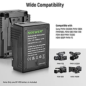 Neewer V Mount/V Lock Battery,94.7Wh 14.8V 6400mAh Mini Lightweight Rechargeable Lithium Battery for Broadcast Studio Video Camcorder, Compatible with Sony HDCAM XDCAM Digital Cinema Cameras, BP-V95
