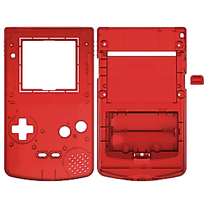 IPS Ready Upgraded eXtremeRate Clear Red Replacement Shell Full Housing & Black Screen Lens for Gameboy Color – Fit for GBC OSD IPS & Regular IPS & Standard LCD – Console & IPS Screen Without