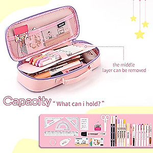 ANGOOBABY Cute Pencil Case Unicorn Pencil Pouch Medium Capacity Portable Multifunction Pen Bag with Compartments for Girls Kids Teen -Pink