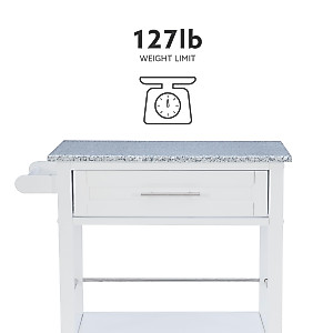 White Linon Storage Cart On Wheels With Granite Top. Great For Small Kitchens!!