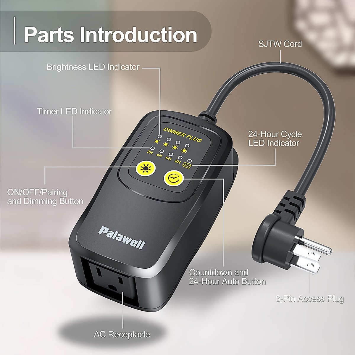 Outdoor Dimmer for String Lights,560W Outdoor Dimmer Plug, Weatherproof Lights Dimmer Plug,100FT Wireless Remote Control Dimming Timer for Led Light or Lamp Patio Lights Dimmer Timer (3 Prong Plug)