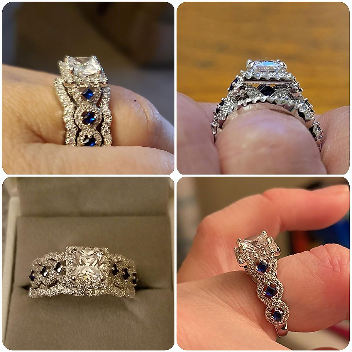 Newshe 2.5CT 925 Sterling Silver CZ Engagements Rings Wedding Bands for Women 3PCS Bridal Rings Sets Cubic Zirconia Princess Promise Rings for her Size 7